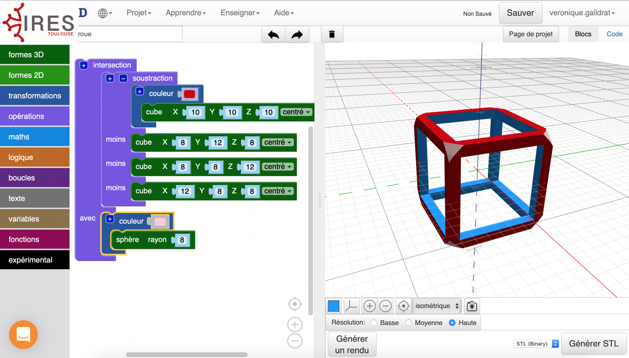 BlocksCAD3D – Groupe numérique de l'IRES de Toulouse